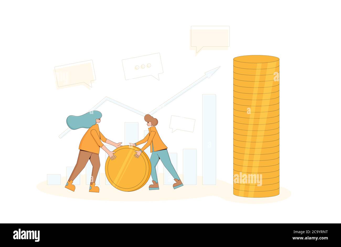 Income concept. Young man and woman with money. Two characters holding ...