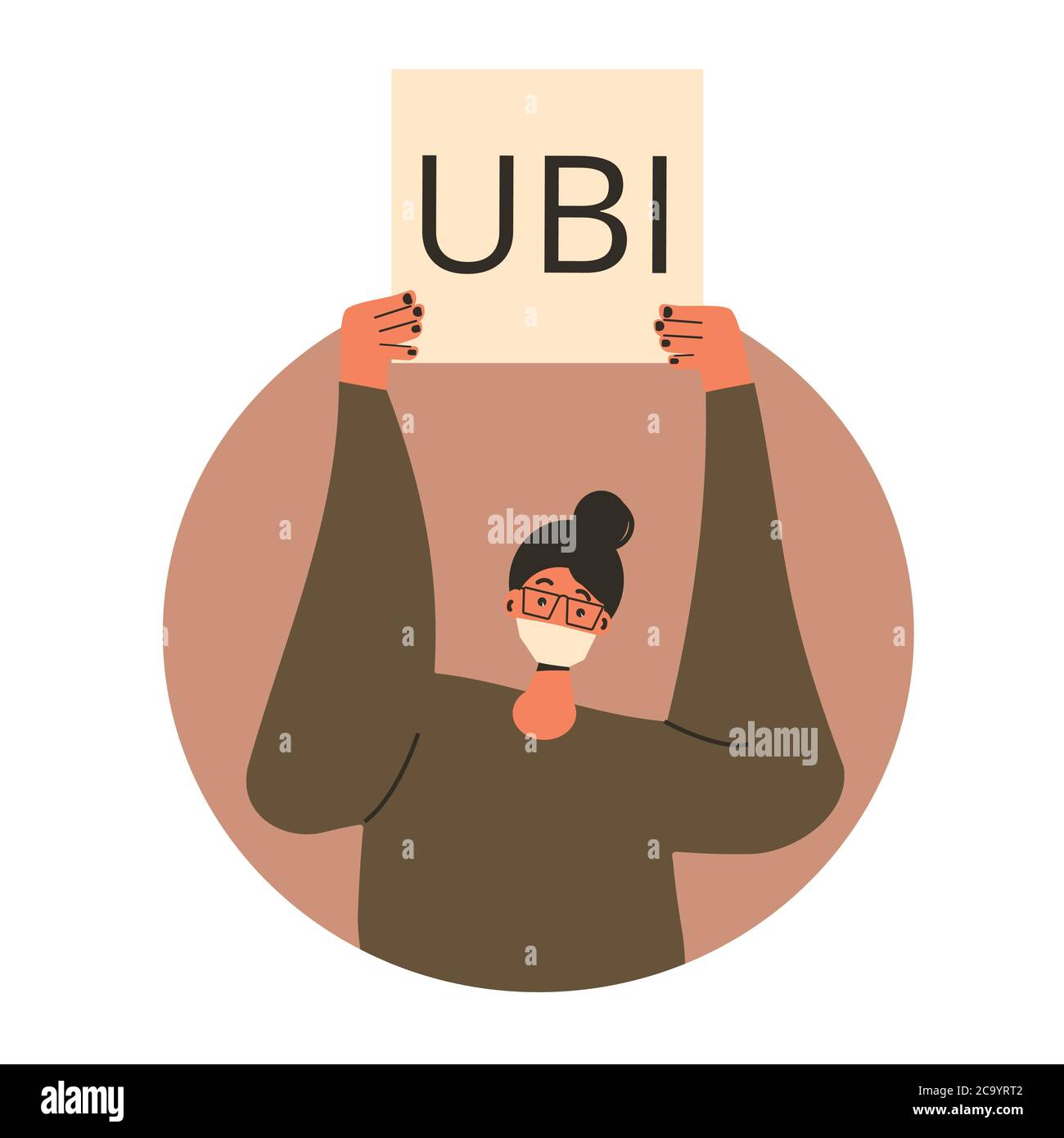 Universal basic income. Unconditional guarantee. Girl holding blank ...