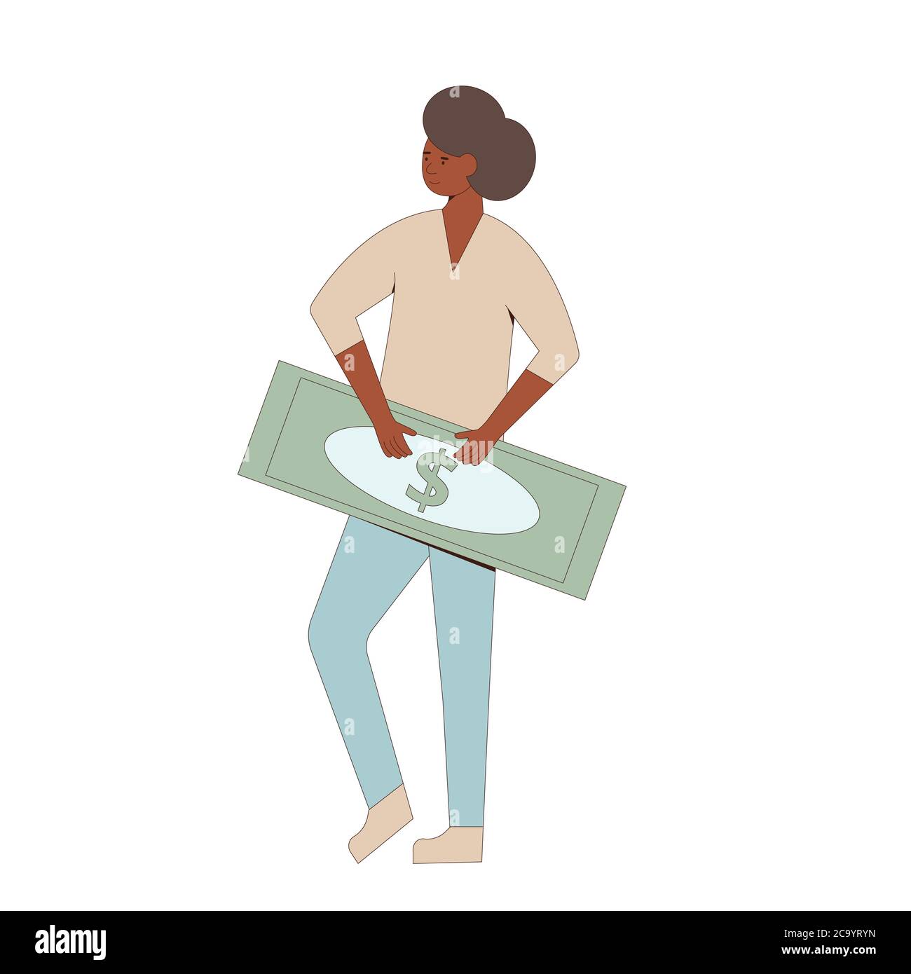 Person standing with money. Line art flat vector character with huge ...
