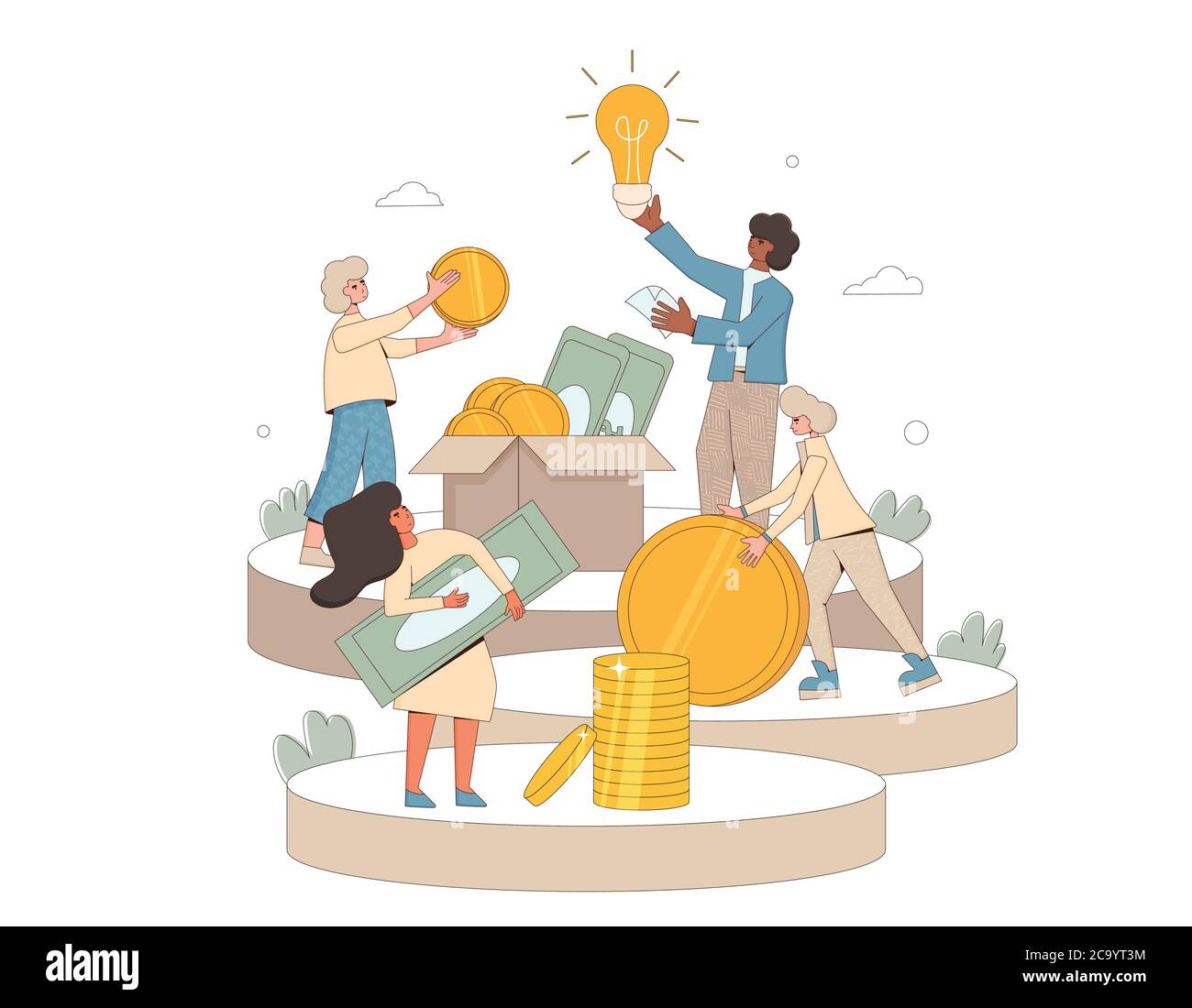 Start up investment concept. Young people raising money together ...