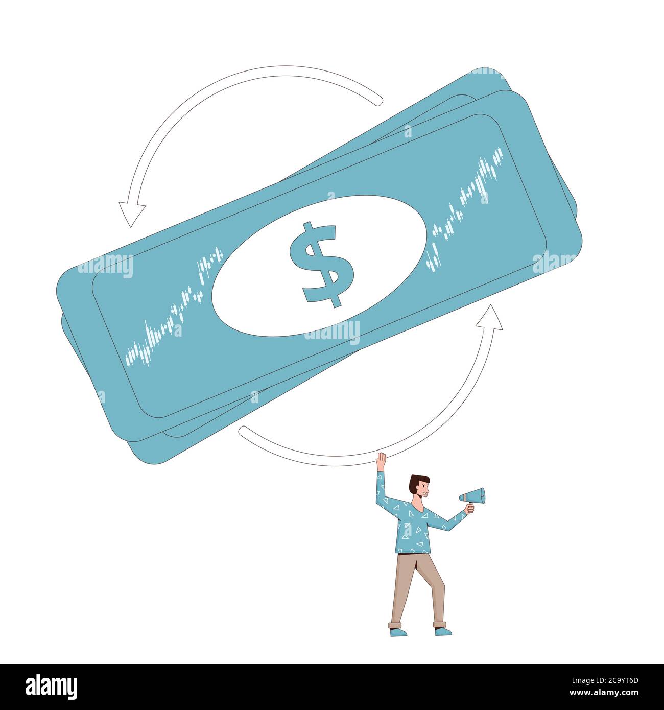Buy back concept. Man with megaphone and stock repurchase symbol ...