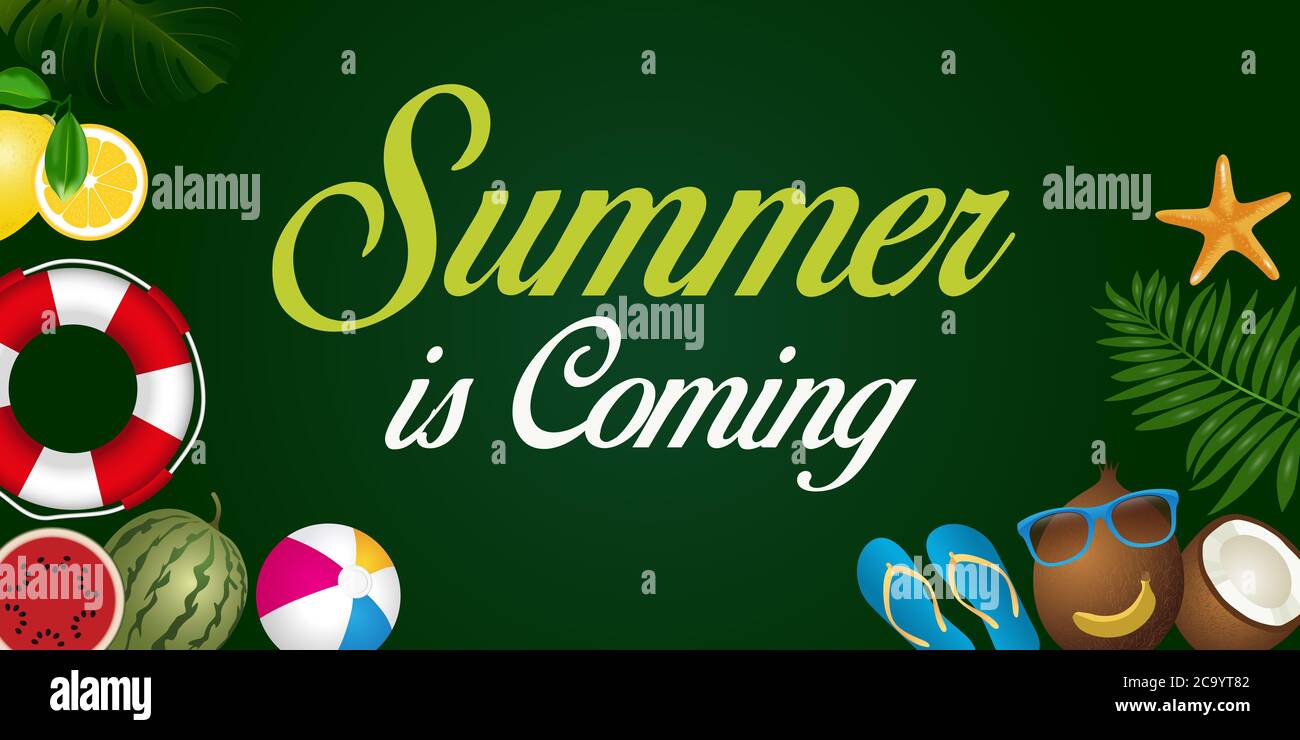 summer id coming background with symbols Stock Photo - Alamy