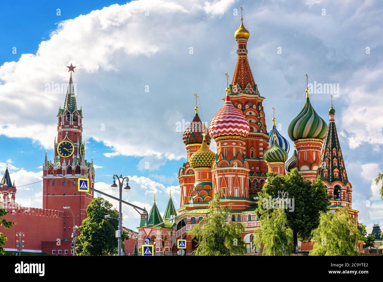 Moscow Kremlin and St Basil`s cathedral on Red Square, Russia. This ...