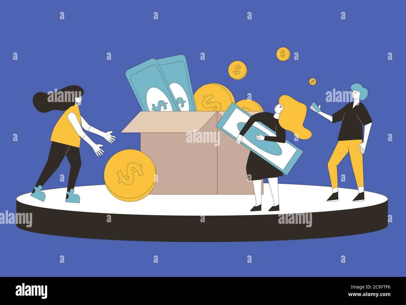 Donation concept. Young people raising money together. Characters with ...
