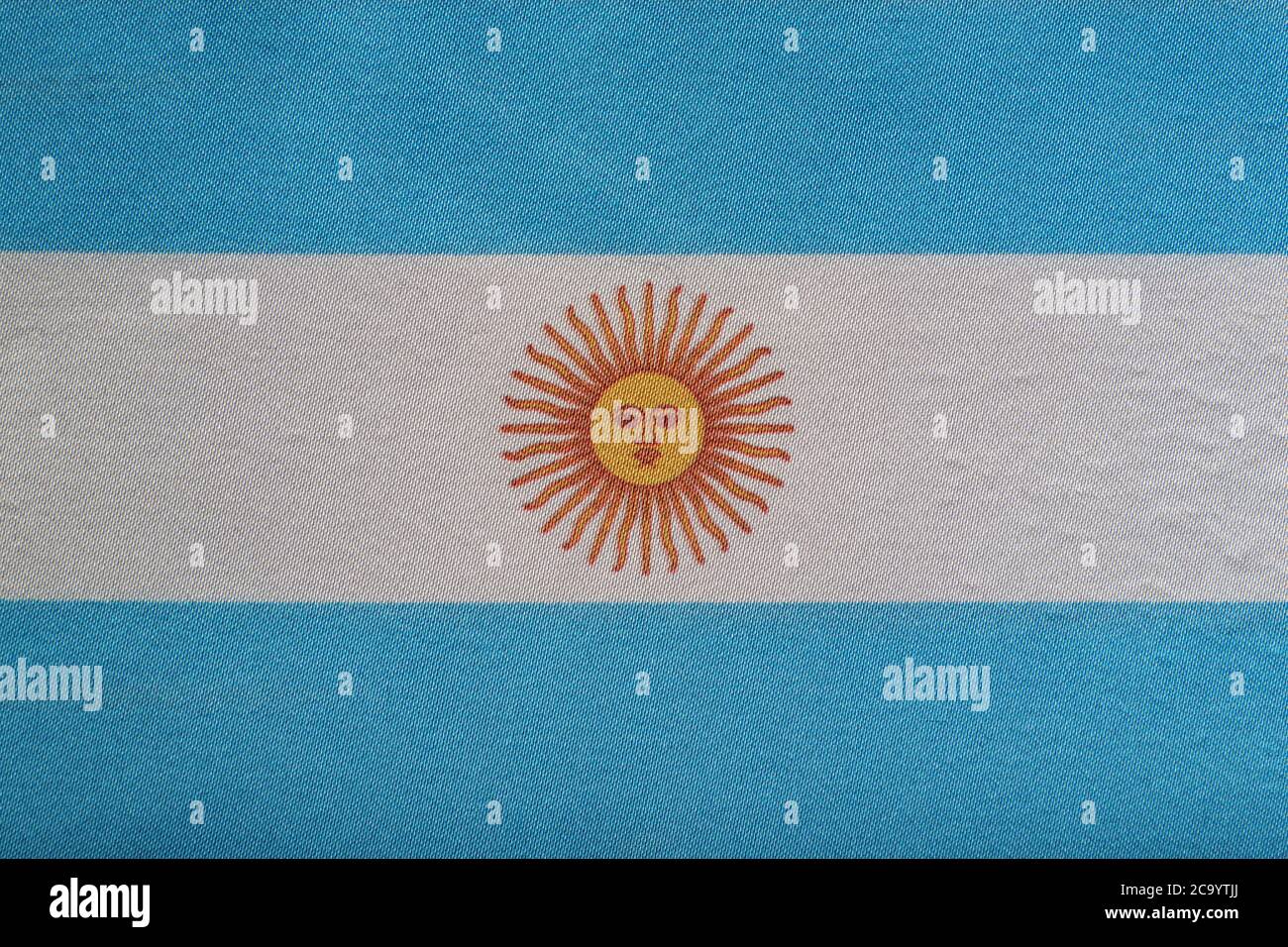 National emblem of Argentina. Flag of Argentina on close up. White and ...