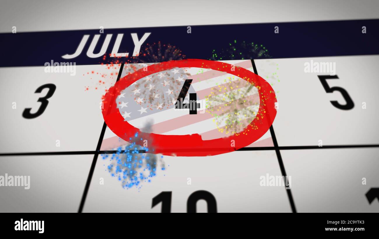 4th of July Mark on Calendar with Fireworks - Independence Day Stock ...