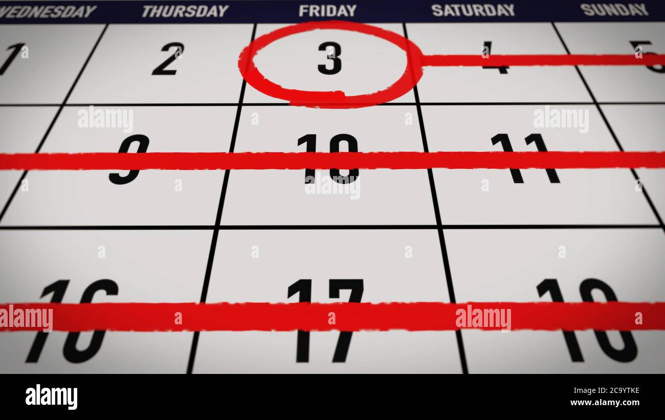 Calendar with red marked time frame. Blocked time Stock Photo - Alamy