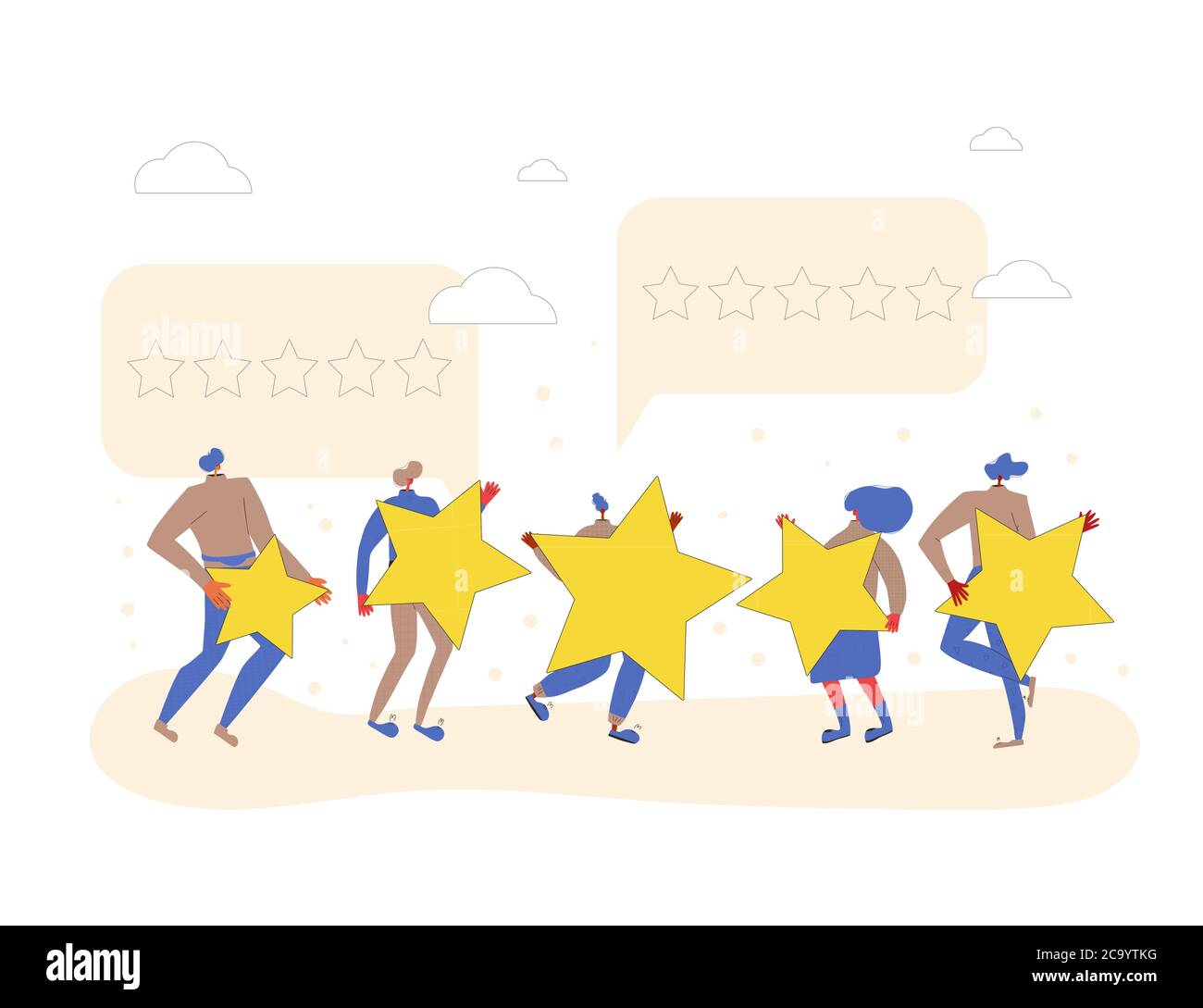 Customer review rating. Feedback concept. Happy clients standing and ...