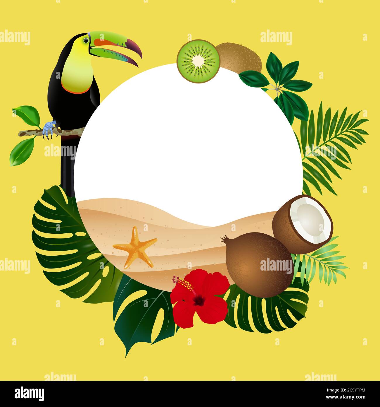 tropical summer circle banner with symbols Stock Photo - Alamy