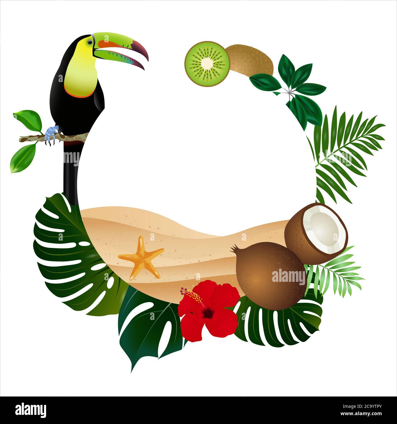 tropical summer circle banner with symbols Stock Photo - Alamy