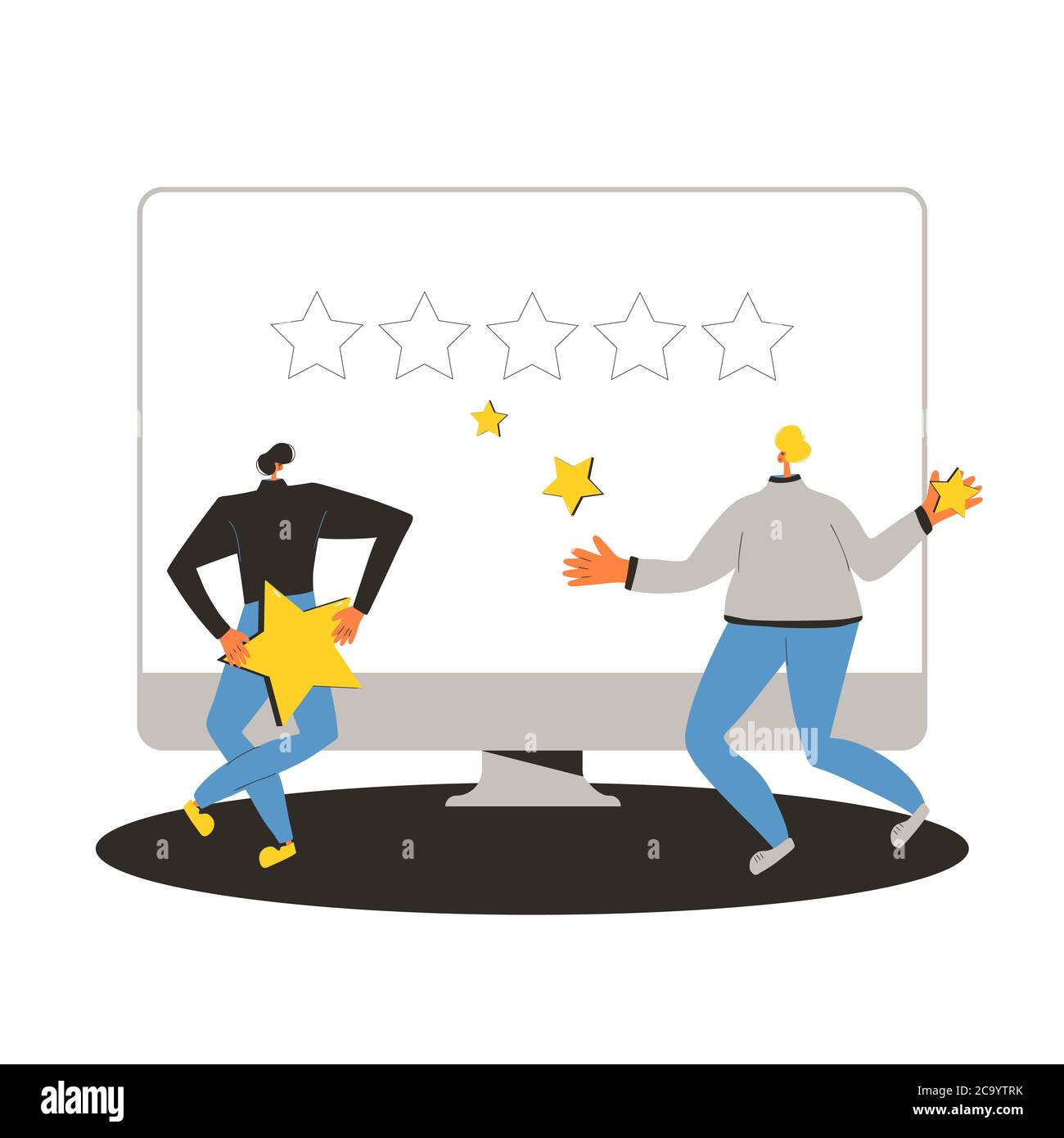 Consumer review. Feedback concept. Two teenagers holding stars. Young ...