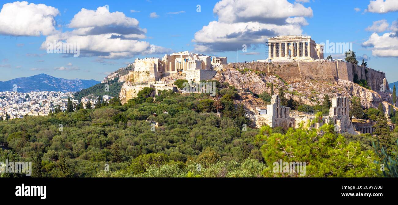 Landscape of Athens with Acropolis hill, Greece. It is top landmark of ...