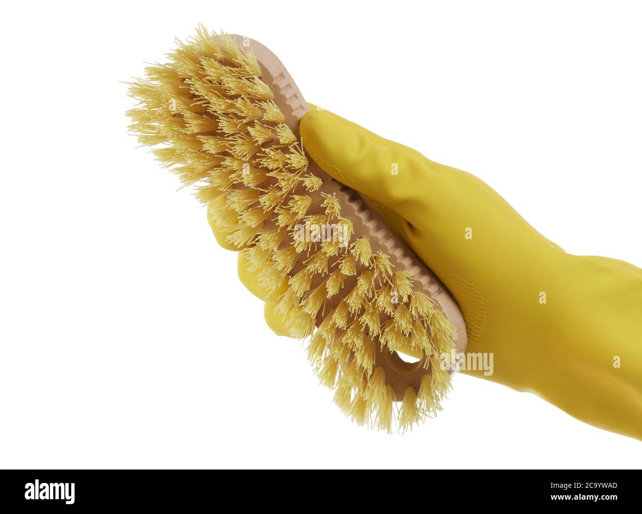 Hand with cleaning brush isolated on white Stock Photo - Alamy