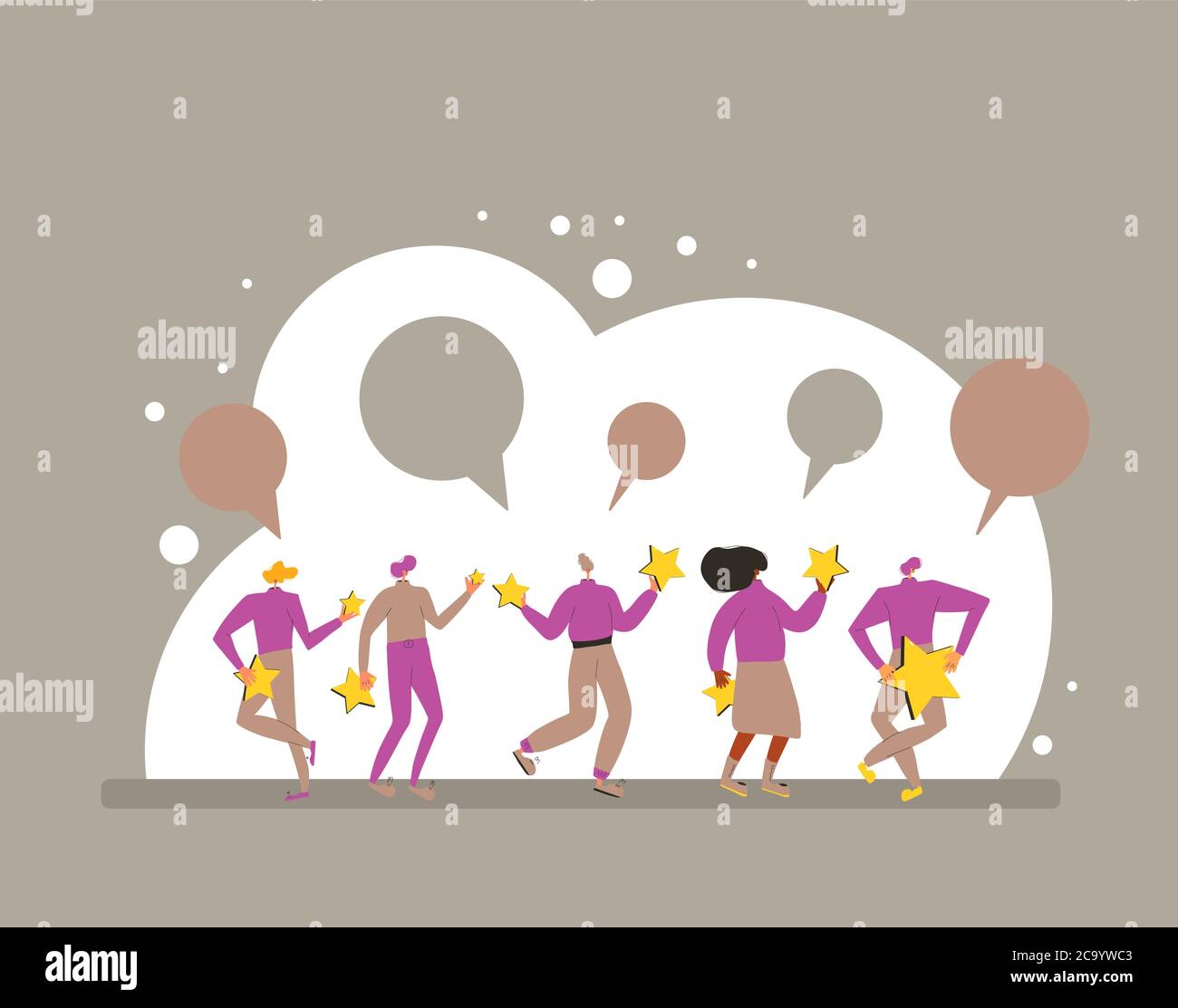 Customer review rating. Feedback concept. Happy clients standing and ...