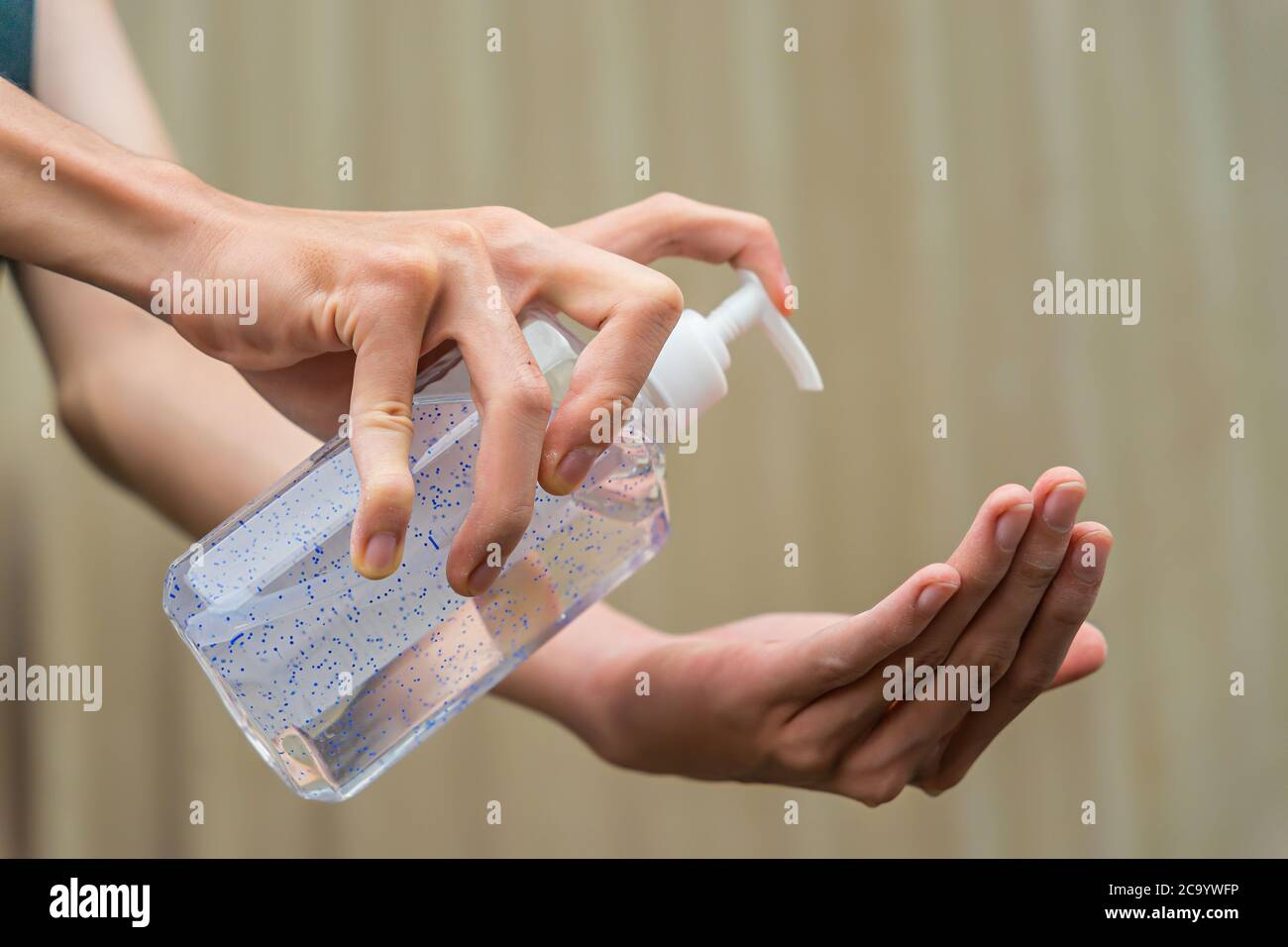 Washing hands with alcohol gel prevent the spread of germs and bacteria ...