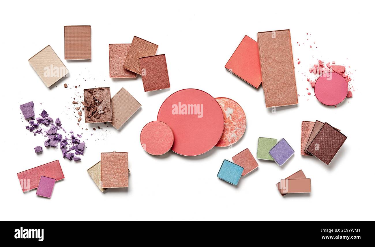 Makeup powders variety on white background Stock Photo - Alamy