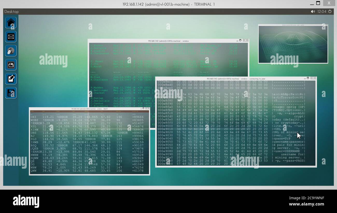 Fullscreen Desktop with Windows. Windows with Code and Graphs Stock ...