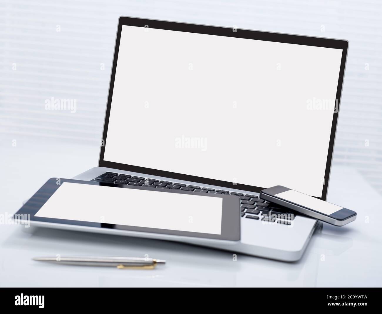 Office devices on desk Stock Photo - Alamy