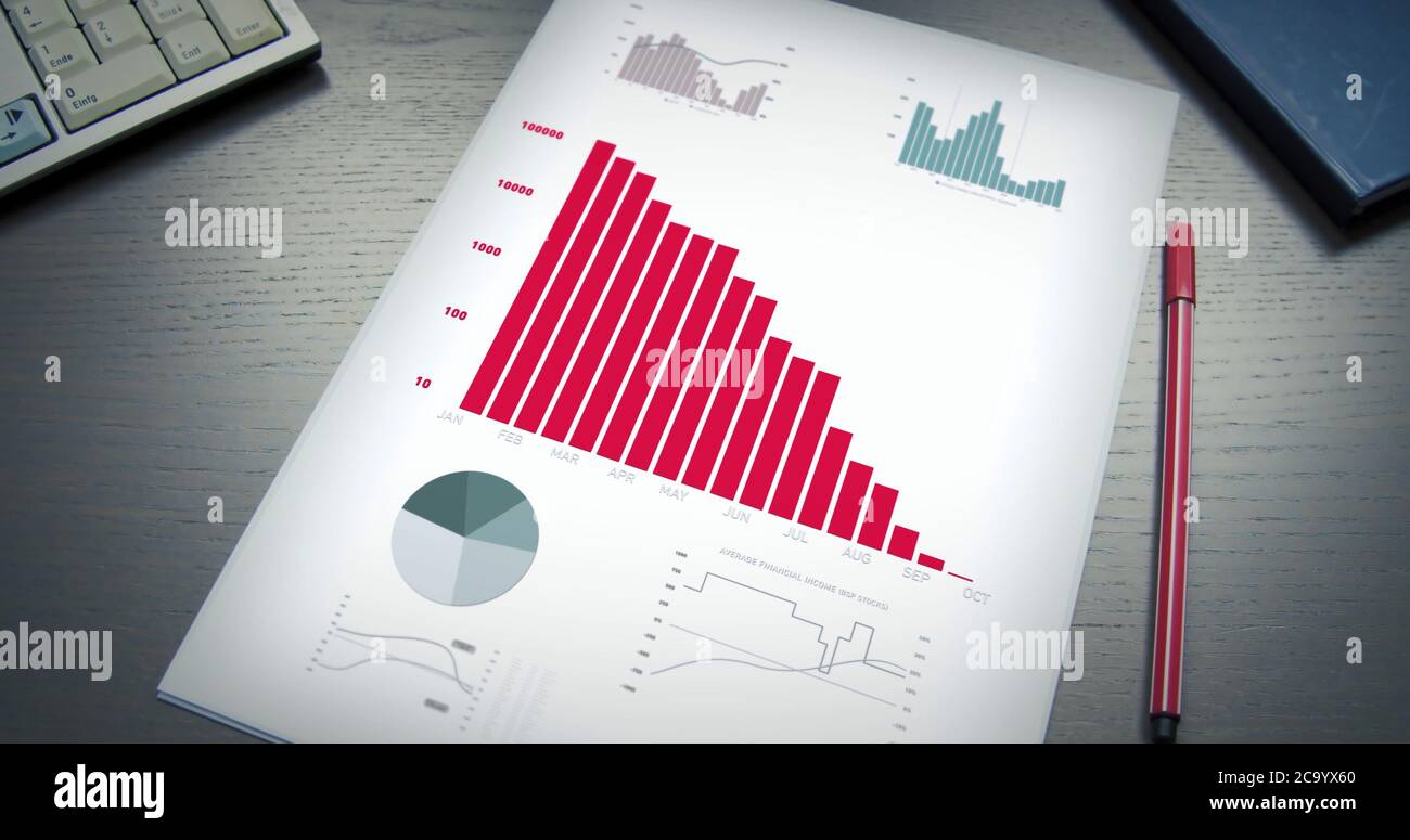 Negative graph develops on a piece of paper on an office table Stock ...