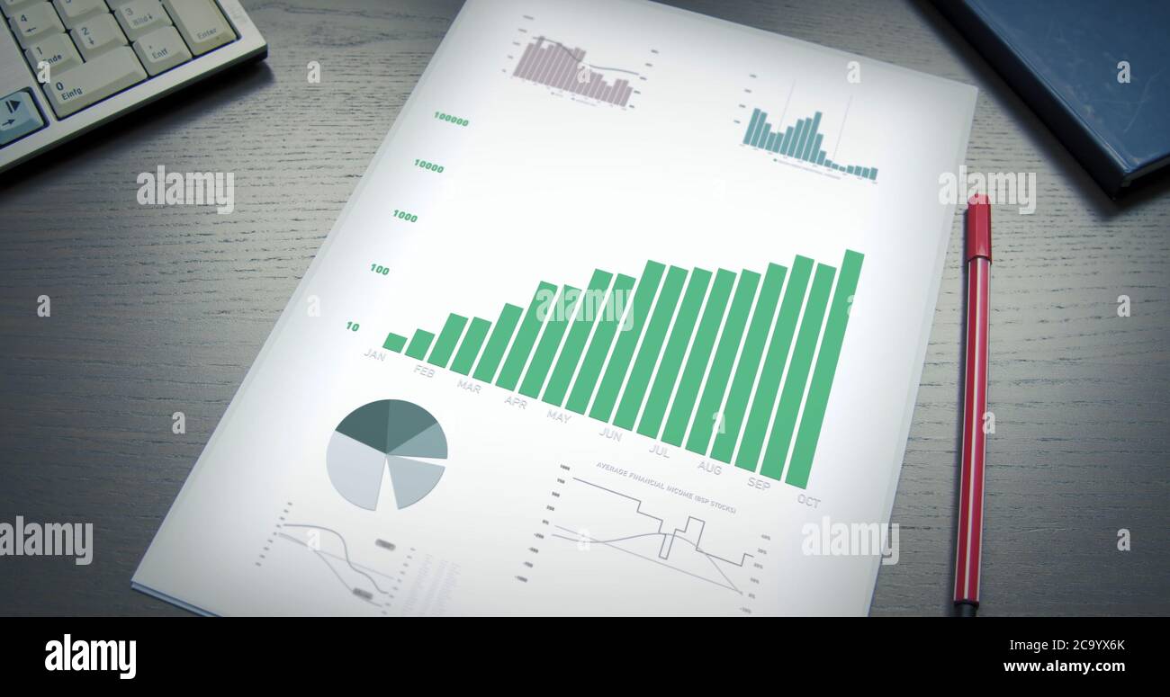 Positive graph develops on a piece of paper on an office table Stock ...