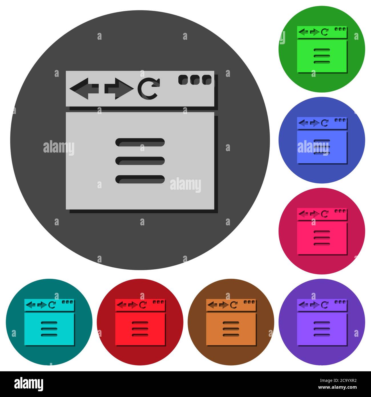 Browser options icons with shadows on color round backgrounds for ...