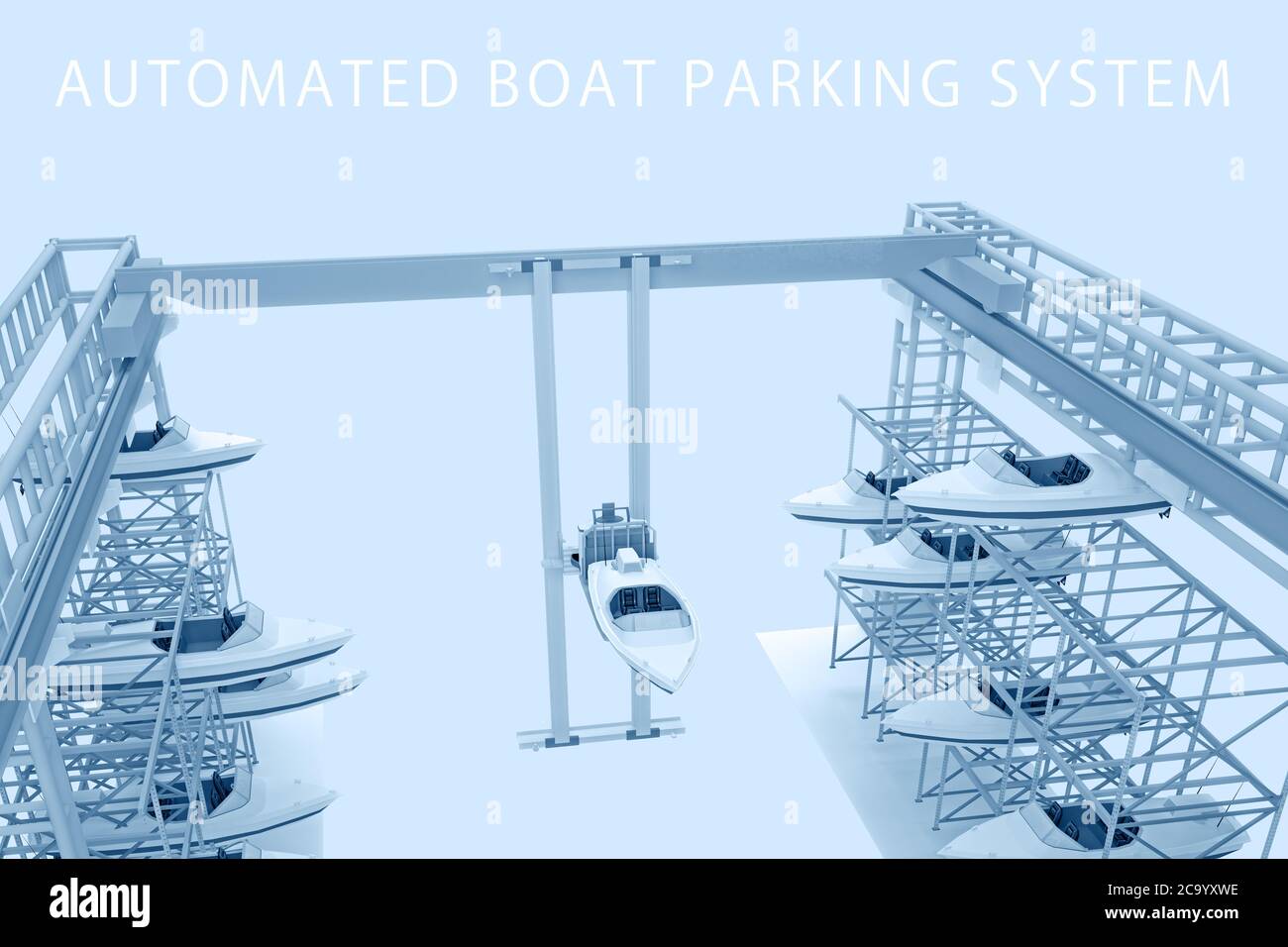 automatic boat parking system. 3d rendering Stock Photo - Alamy