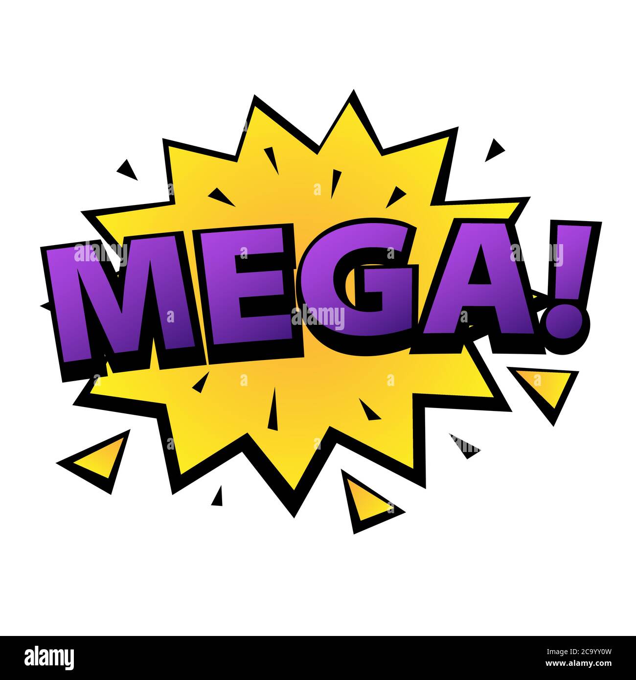 Comic lettering Mega. Comic speech bubble with emotional text Mega. Vector bright dynamic ...