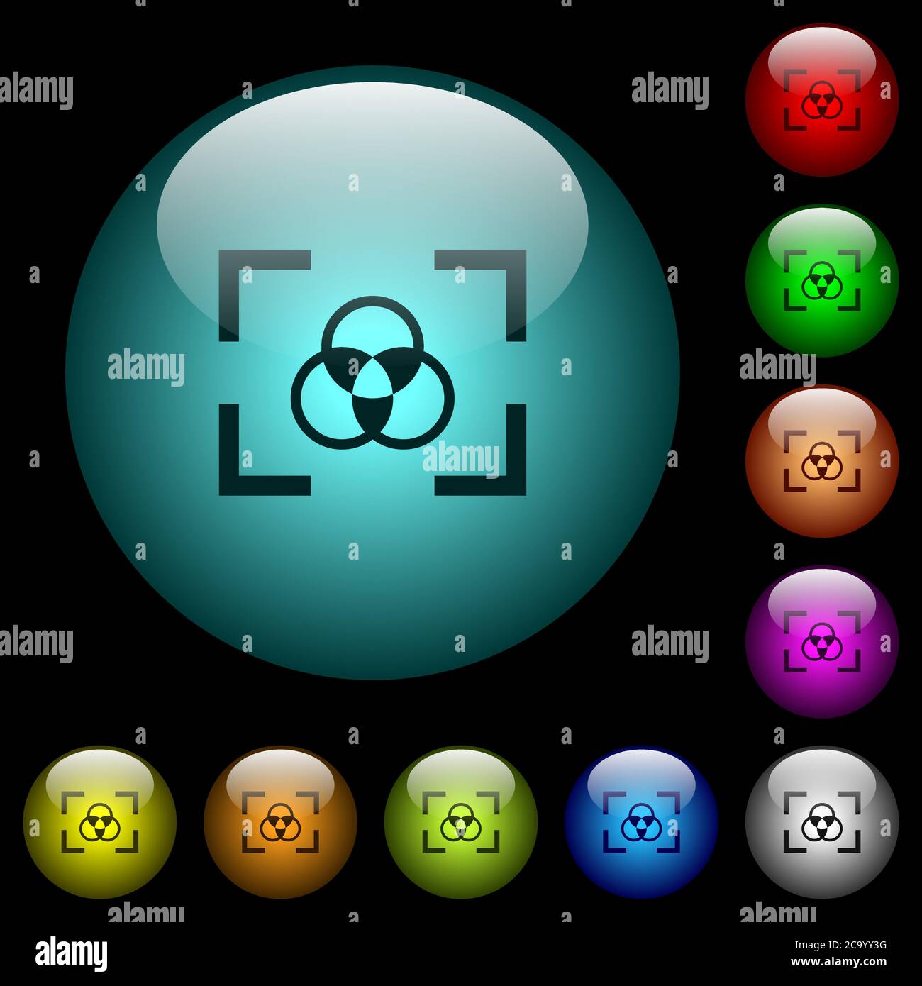 Camera white balance setting icons in color illuminated spherical glass ...