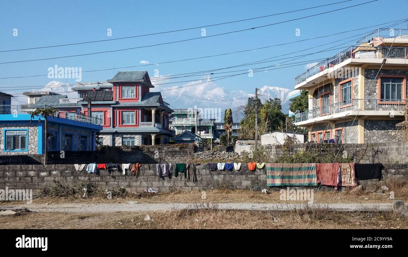 Buddha Chowk, Pokhara, Nepal - Washed clothes and blankets on stone ...