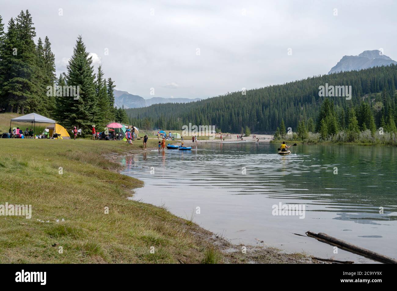 Banff National Park, Alberta, Canada – August 01, 2020: A large group ...