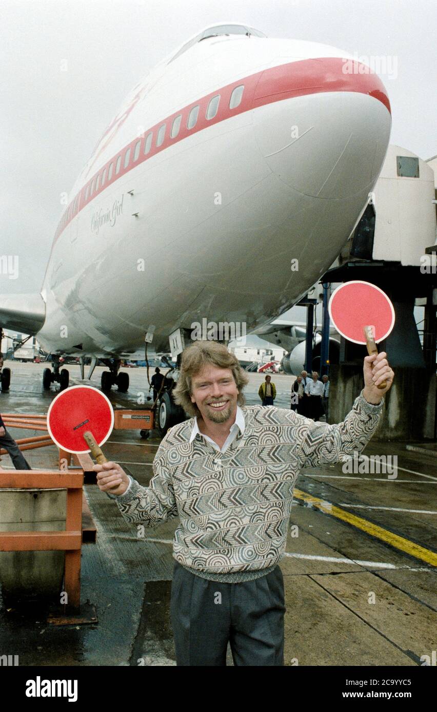 Virgin Atlantic boss Richard Branson at London Heathrow Airport 1991 ...