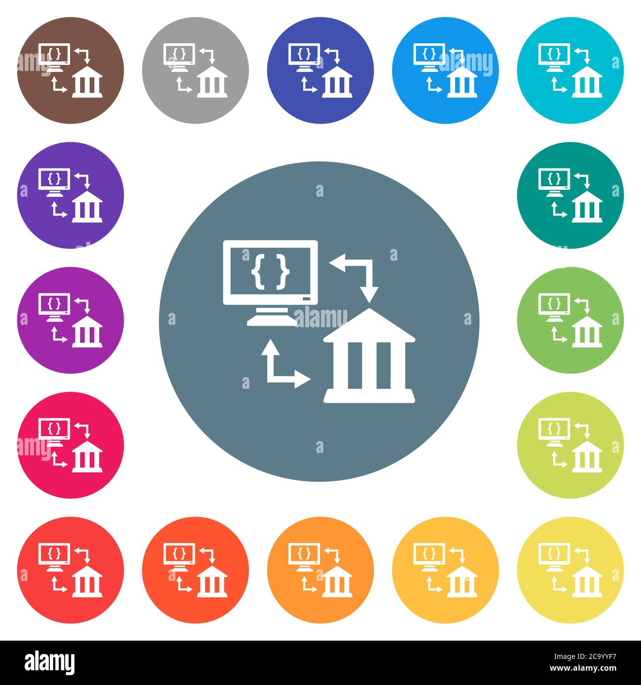 Open banking API flat white icons on round color backgrounds. 17 ...