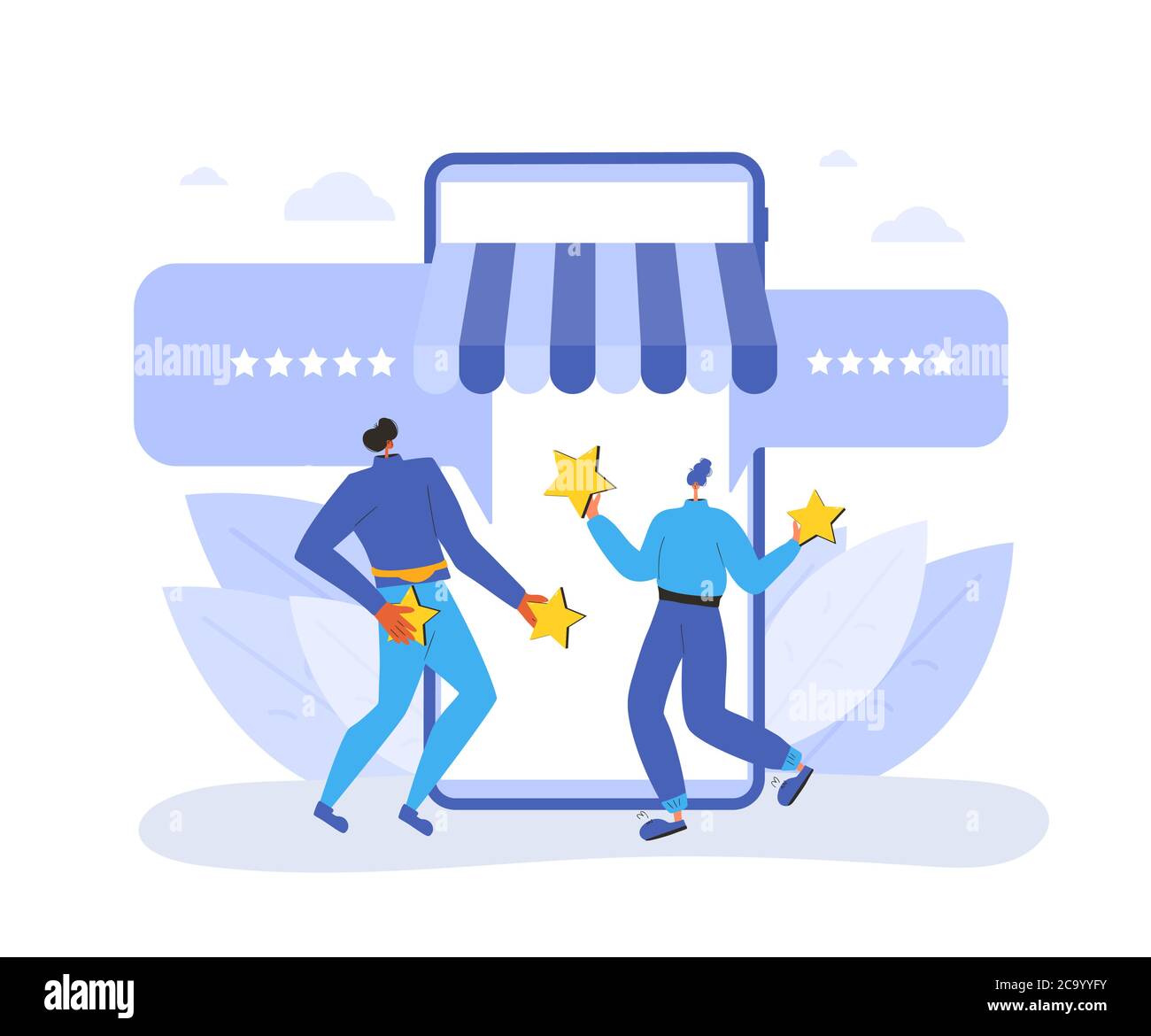 Customer review rating. Feedback concept. Happy clients standing and ...