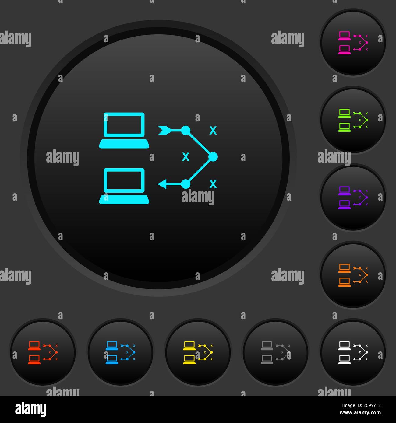 Traceroute remote computer dark push buttons with vivid color icons on ...