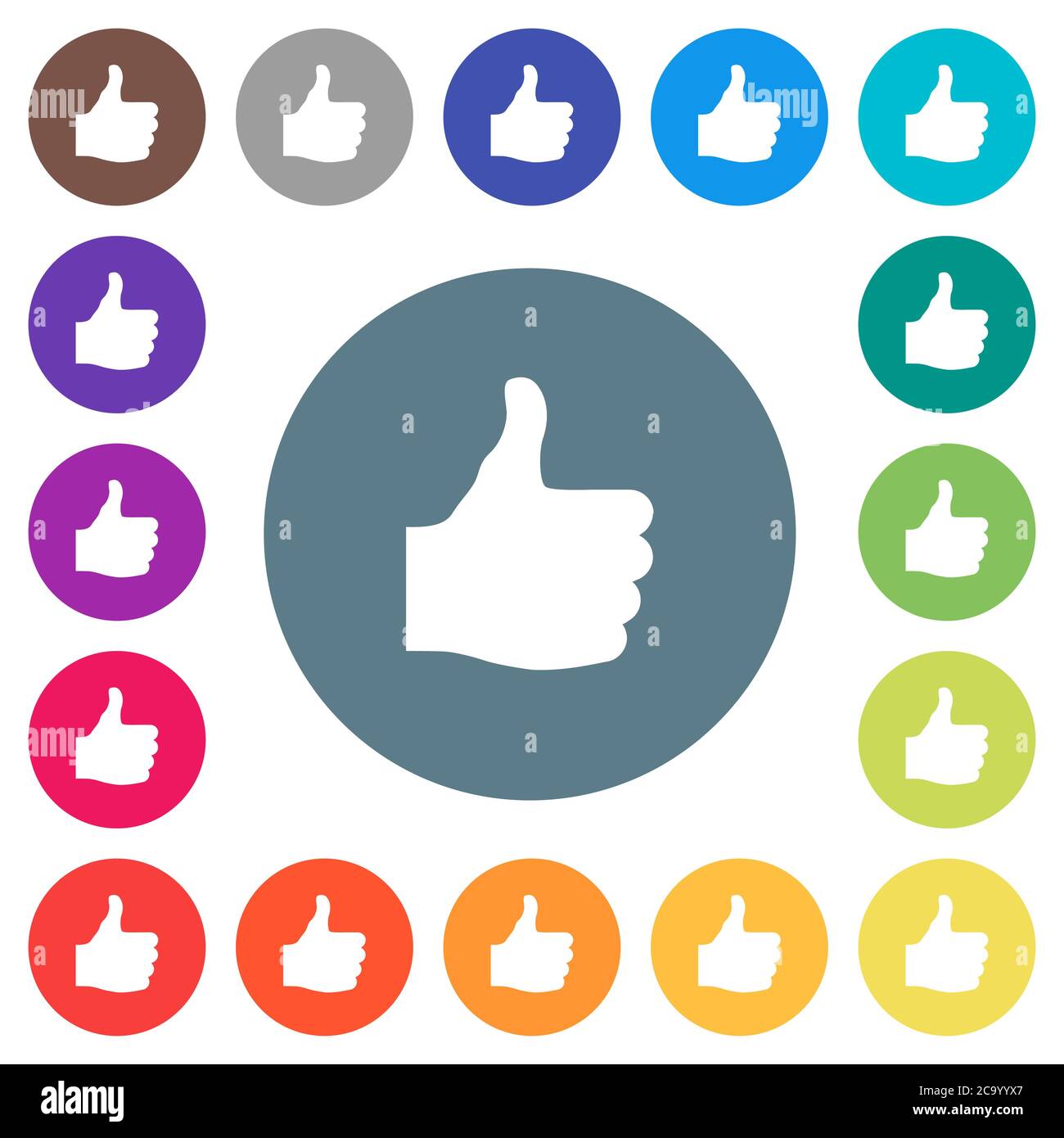 Thumbs up flat white icons on round color backgrounds. 17 background ...