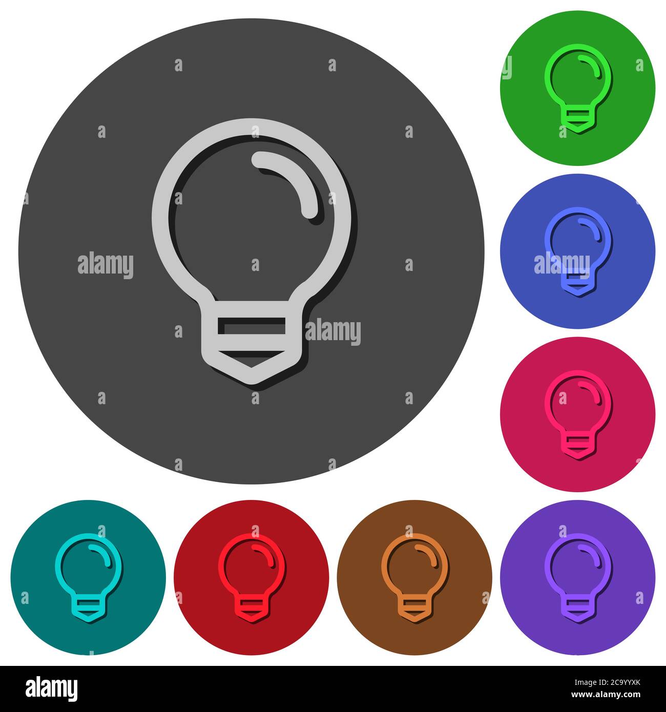 Light bulb icons with shadows on color round backgrounds for material ...