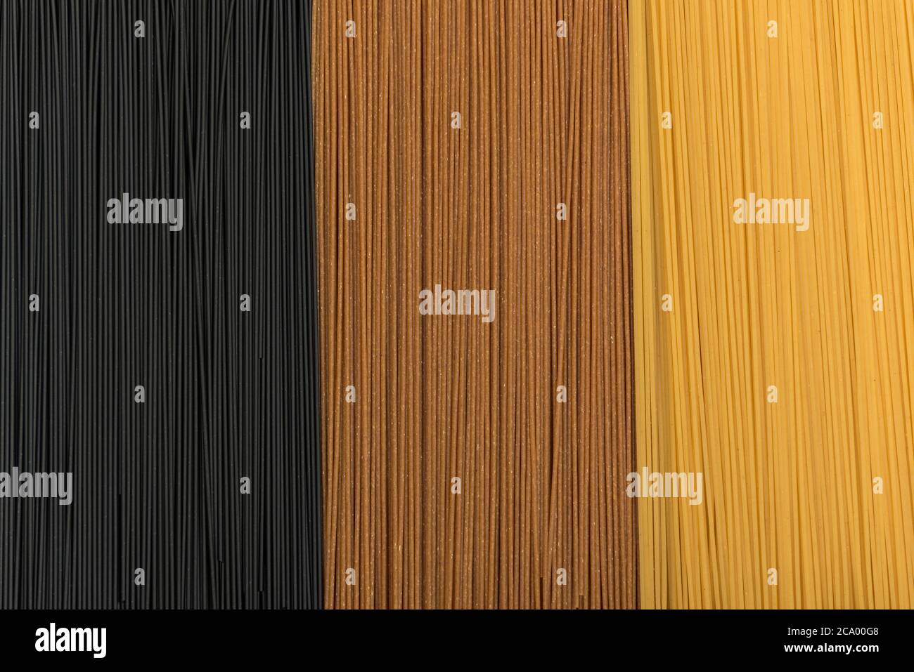 Three types of spaghetti in close up. Italian pasta background Stock ...