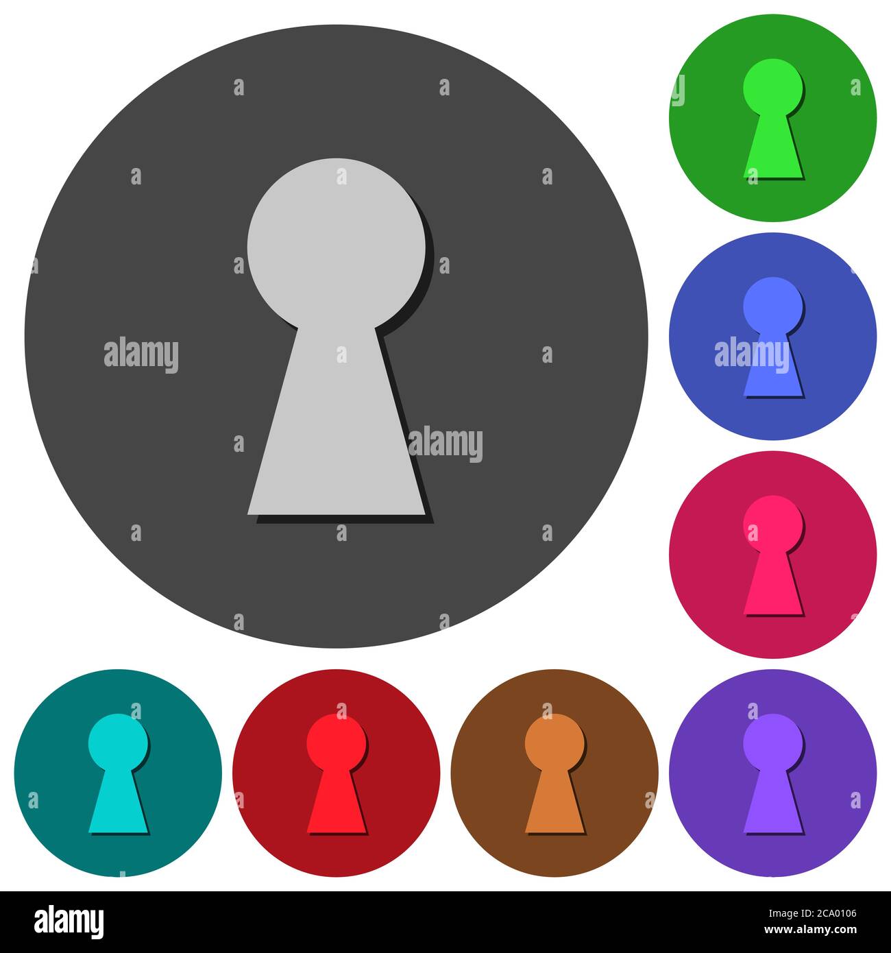 Keyhole icons with shadows on color round backgrounds for material ...