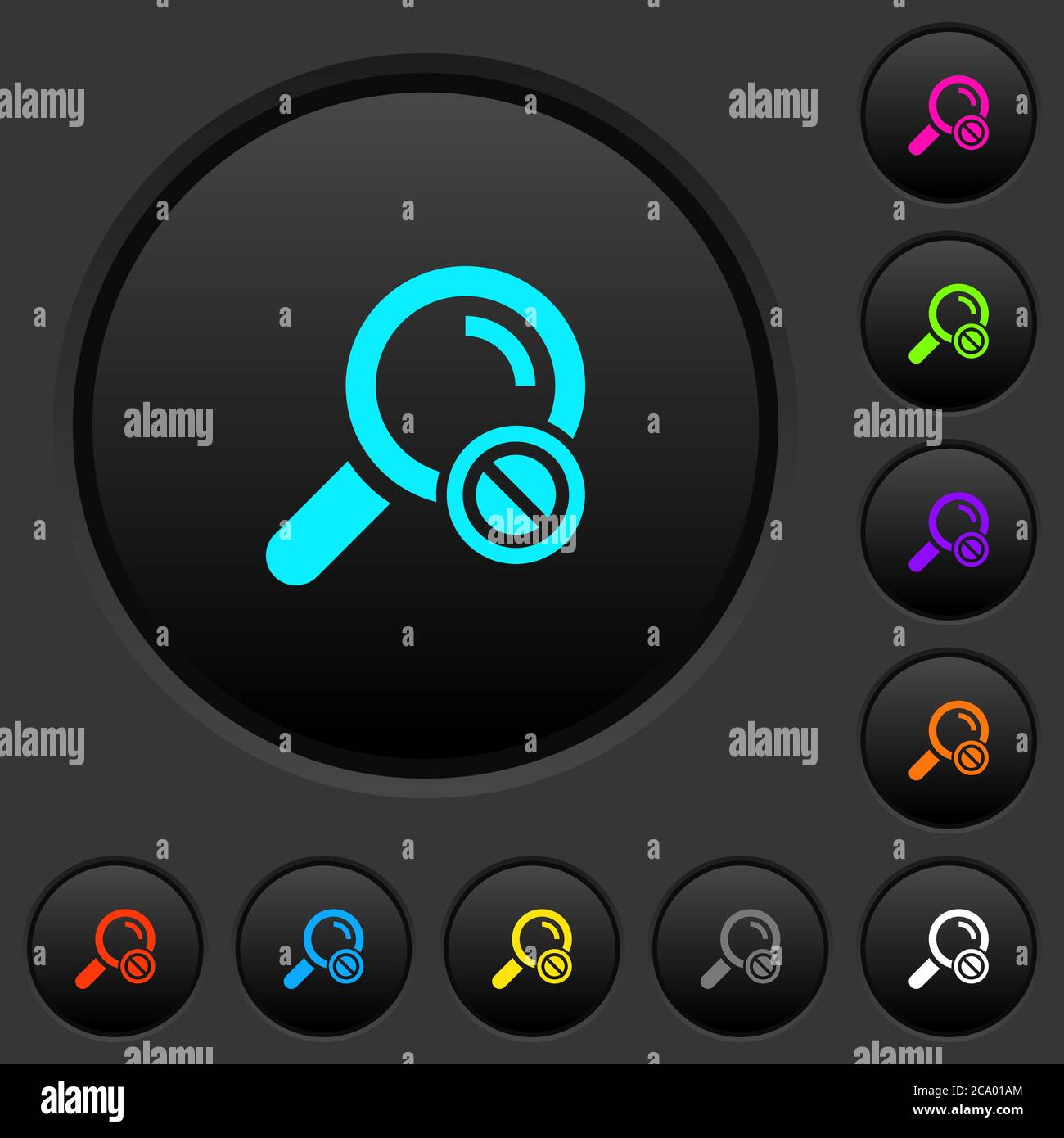 Search disabled dark push buttons with vivid color icons on dark grey ...