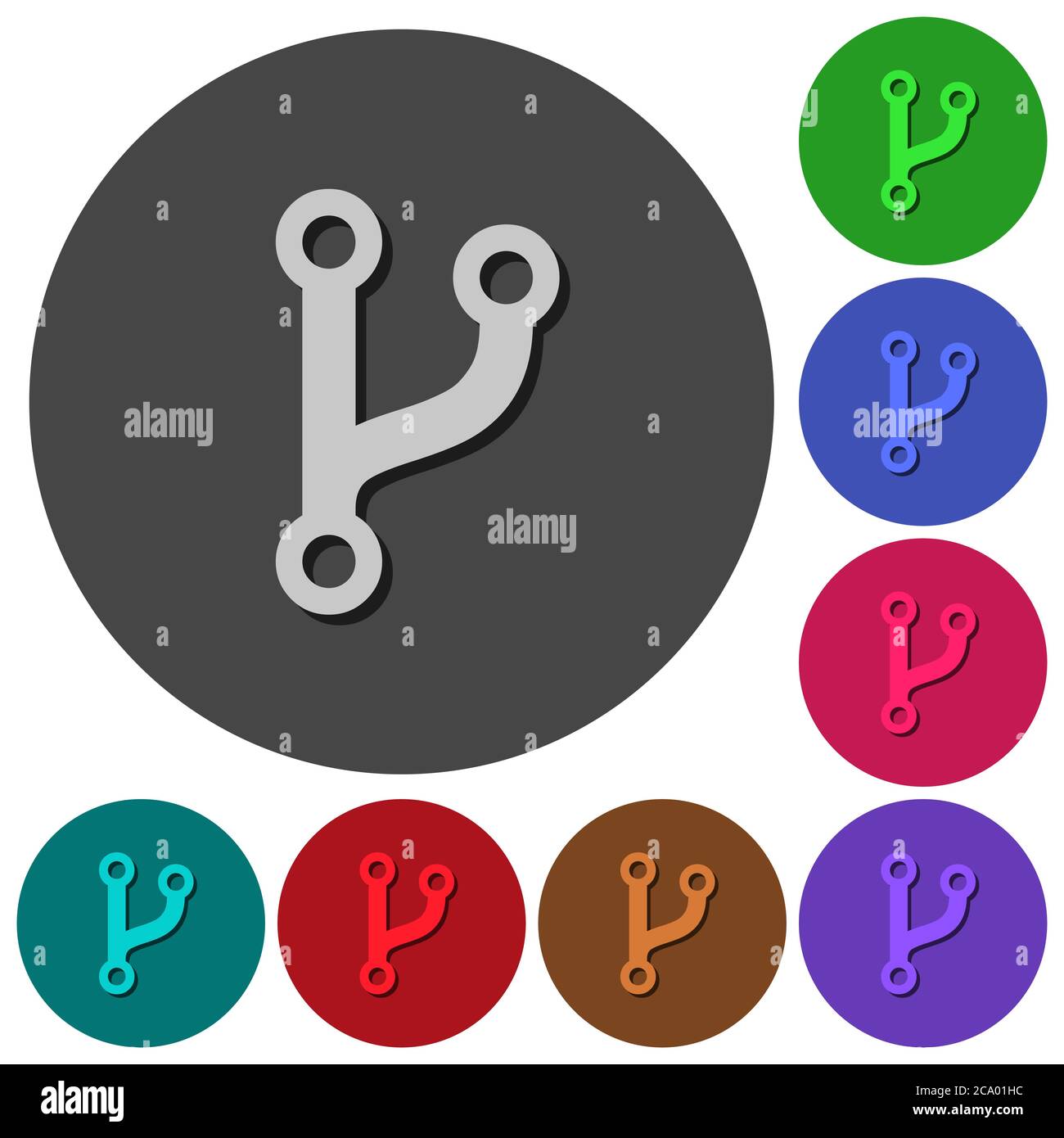 Code fork icons with shadows on color round backgrounds for material ...
