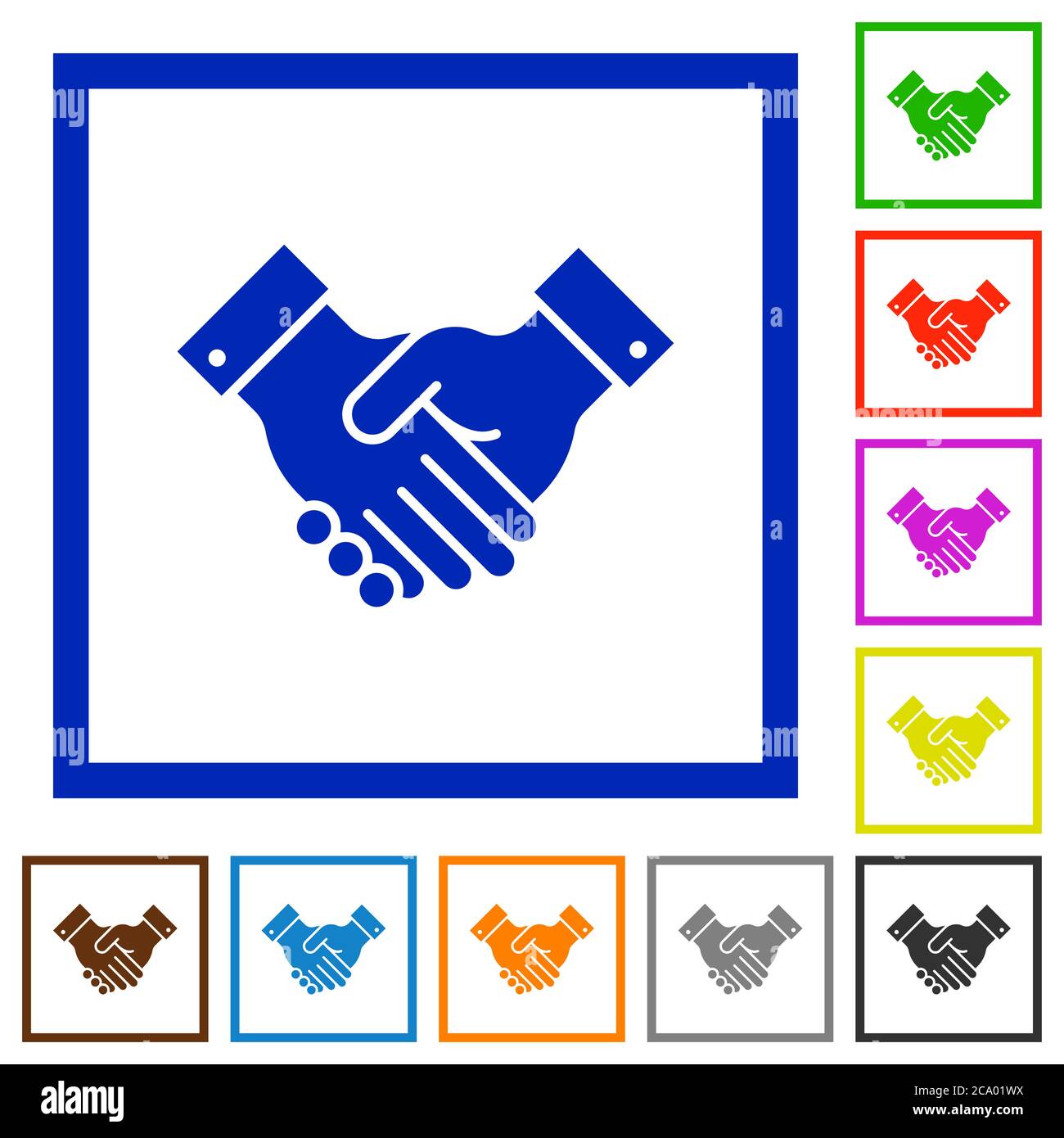 Partnership flat color icons in square frames on white background Stock ...