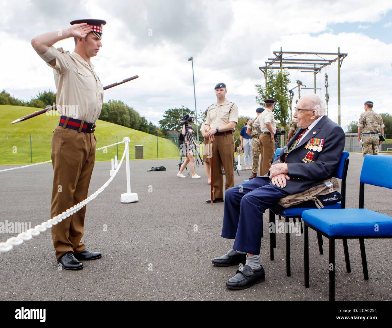 Captain Sir Tom Moore during a visit to the Army Foundation College in ...