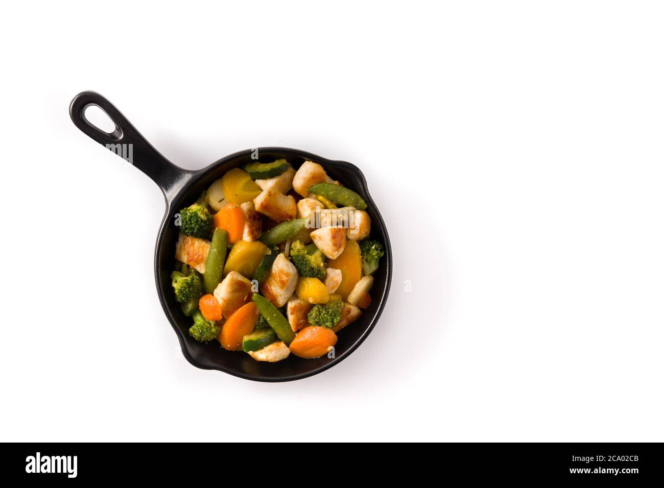 Stir fry chicken with vegetables isolated on white background Stock ...
