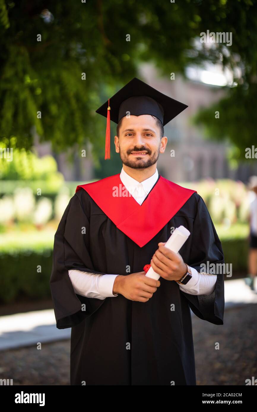 Portrait happy man portrait on her graduation day University Stock ...