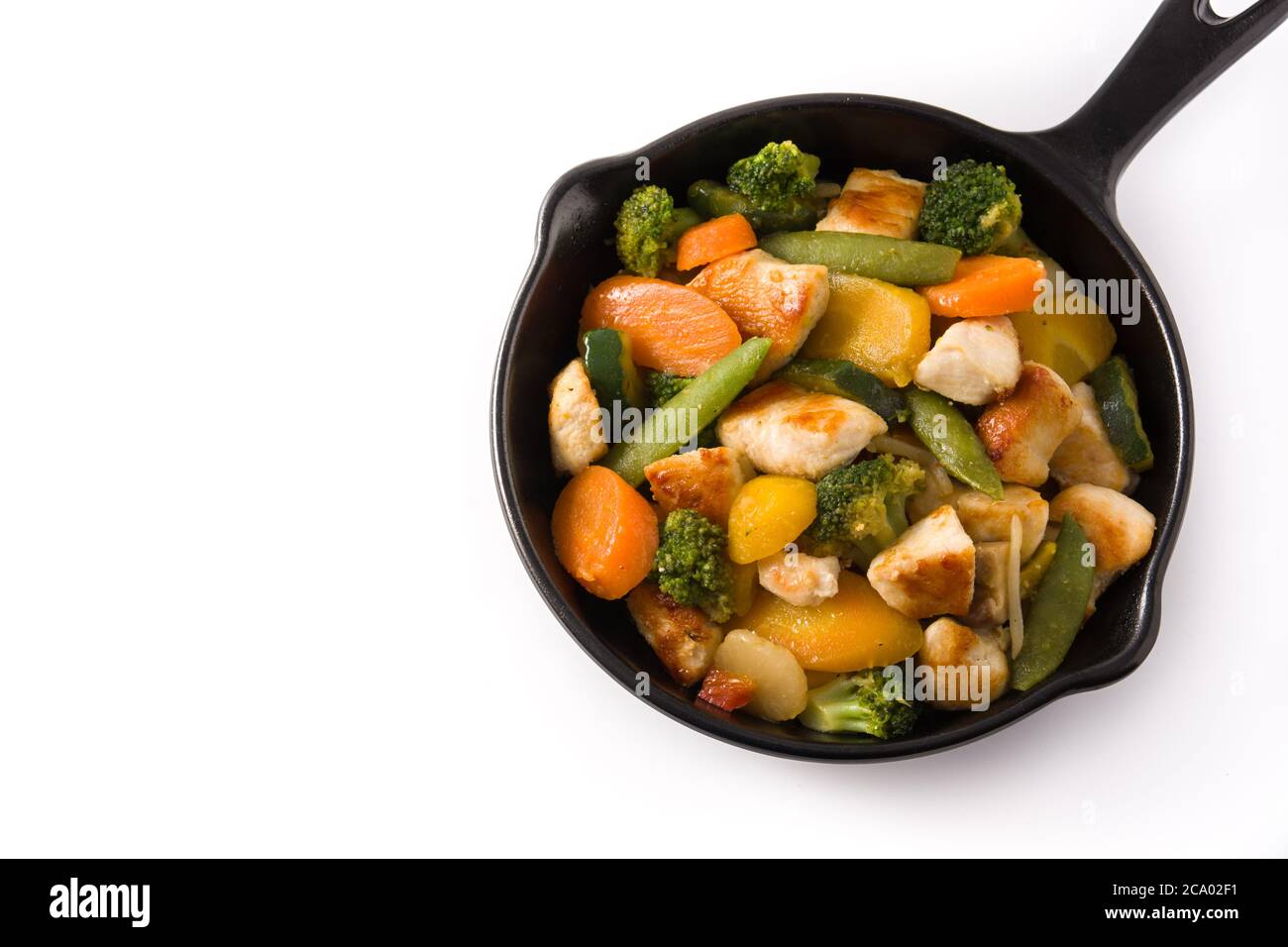 Stir fry chicken with vegetables isolated on white background Stock ...