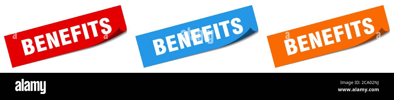 benefits paper peeler sign set. benefits sticker Stock Vector Image ...