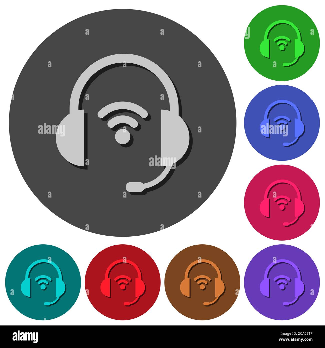 Wireless headset icons with shadows on color round backgrounds for ...