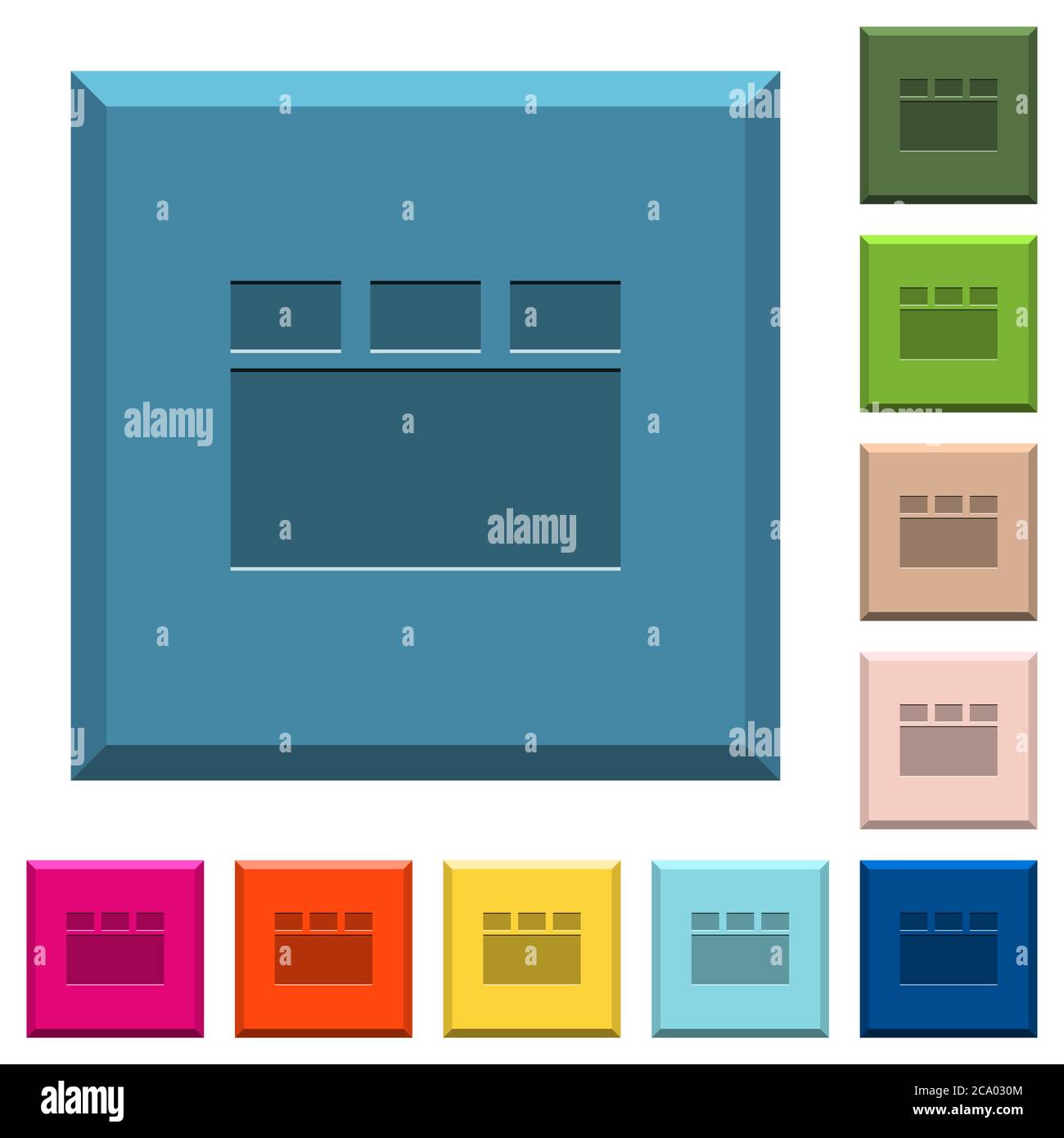 Horizontal tabbed layout engraved icons on edged square buttons in ...