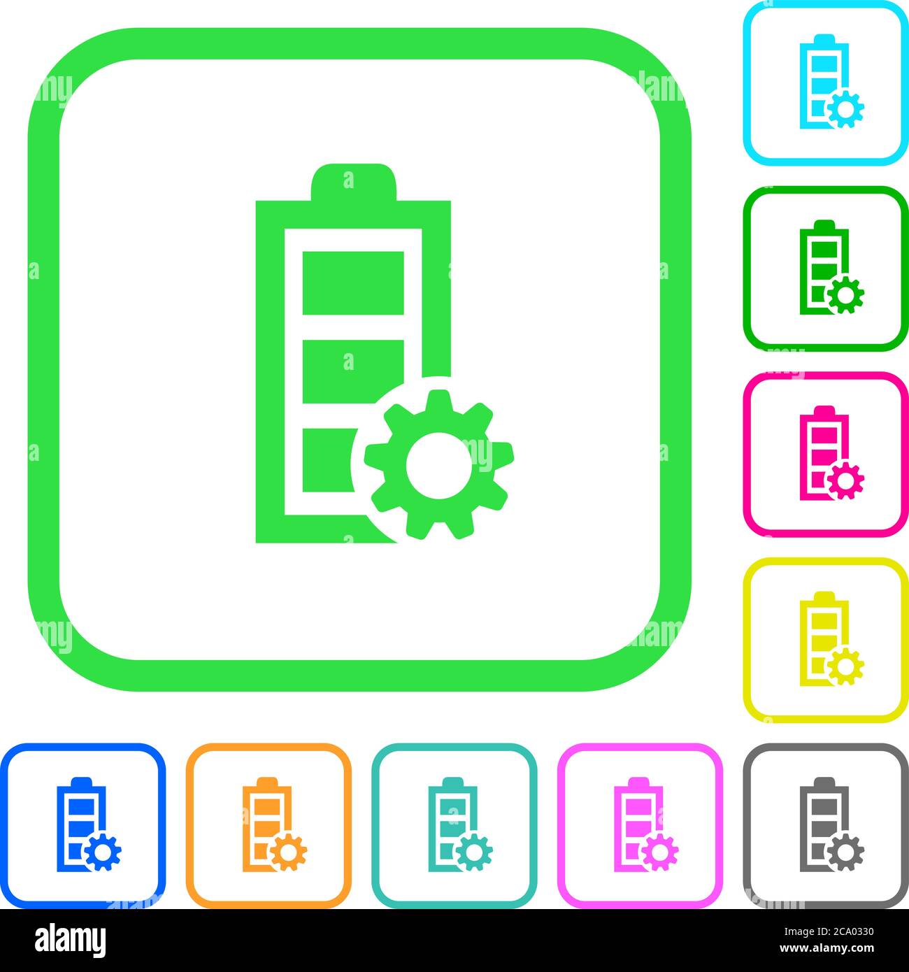 Power management vivid colored flat icons in curved borders on white ...