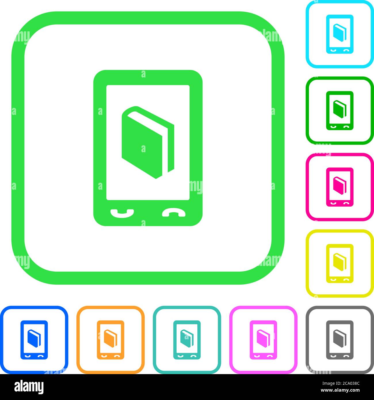 Mobile dictionary vivid colored flat icons in curved borders on white ...